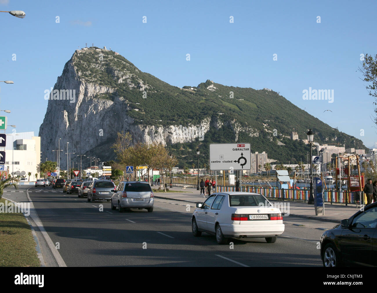 Rock of Gibraltar under blue sky, Gibraltar Stock Photo - Alamy