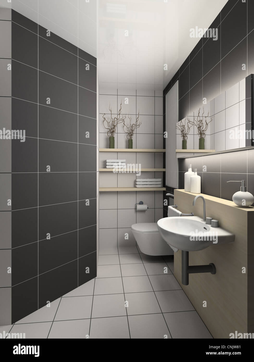 Modern design interior of toilet. 3D render Stock Photo - Alamy