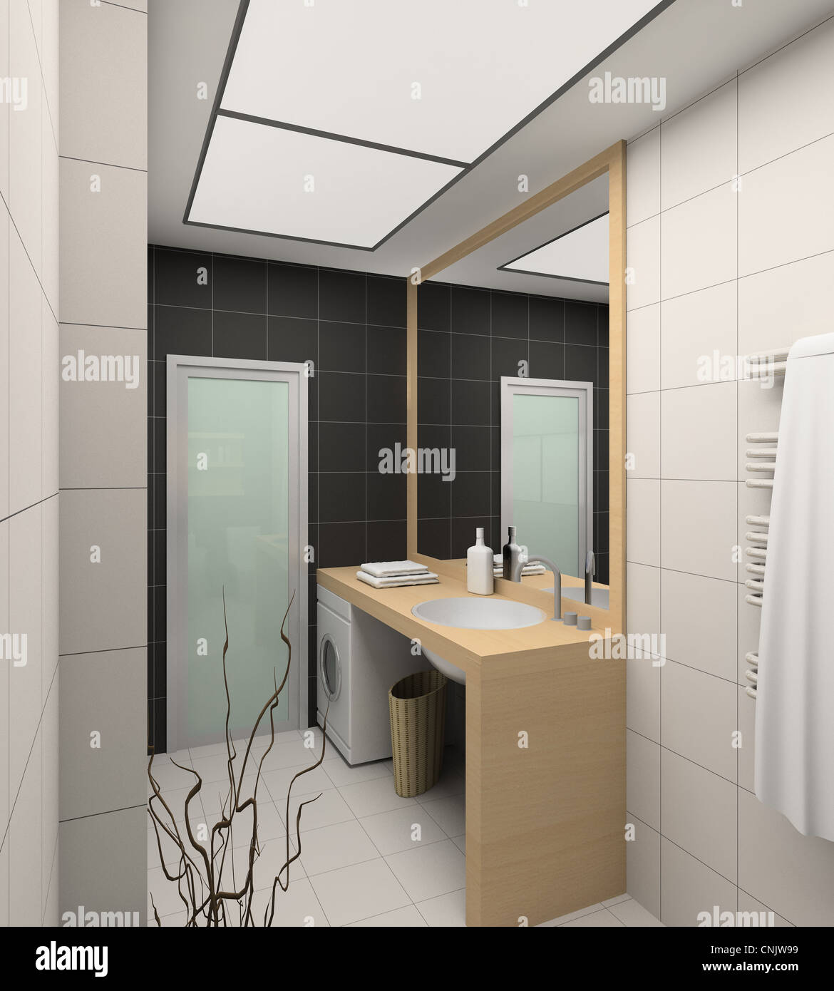 Modern design interior of bathroom. 3D render Stock Photo - Alamy