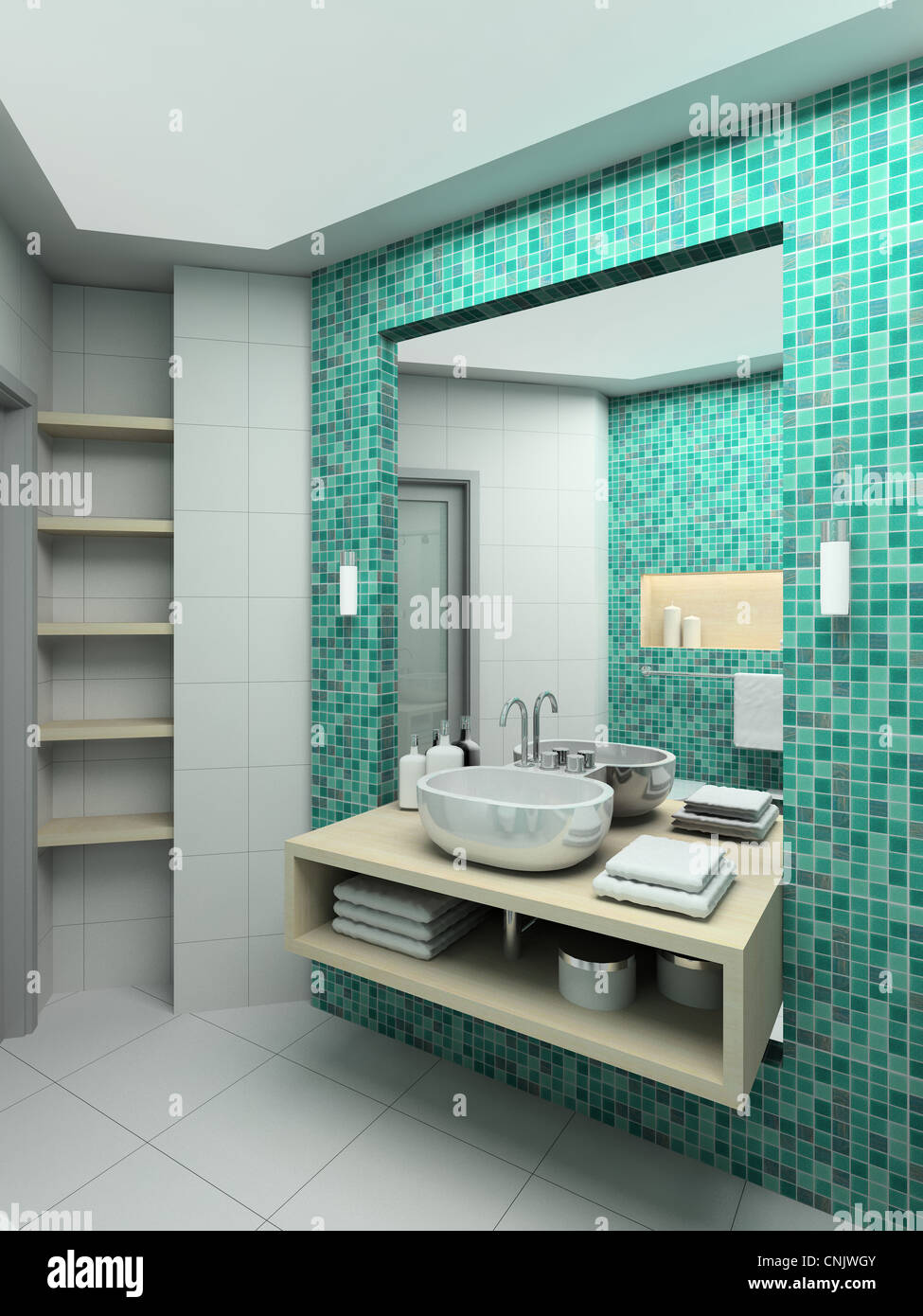 Modern design interior of bathroom. 3D render Stock Photo - Alamy