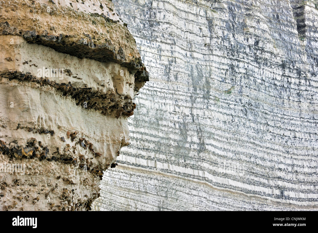 Layers of flint / chert in chalk cliff at Etretat, Upper Normandy ...