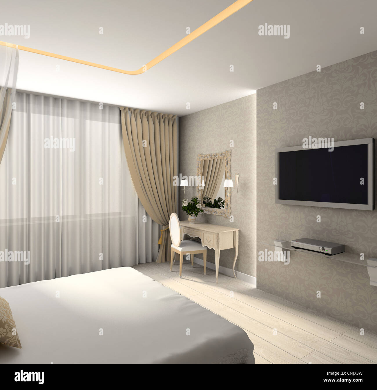 Modern design interior of bedroom. 3D render Stock Photo - Alamy