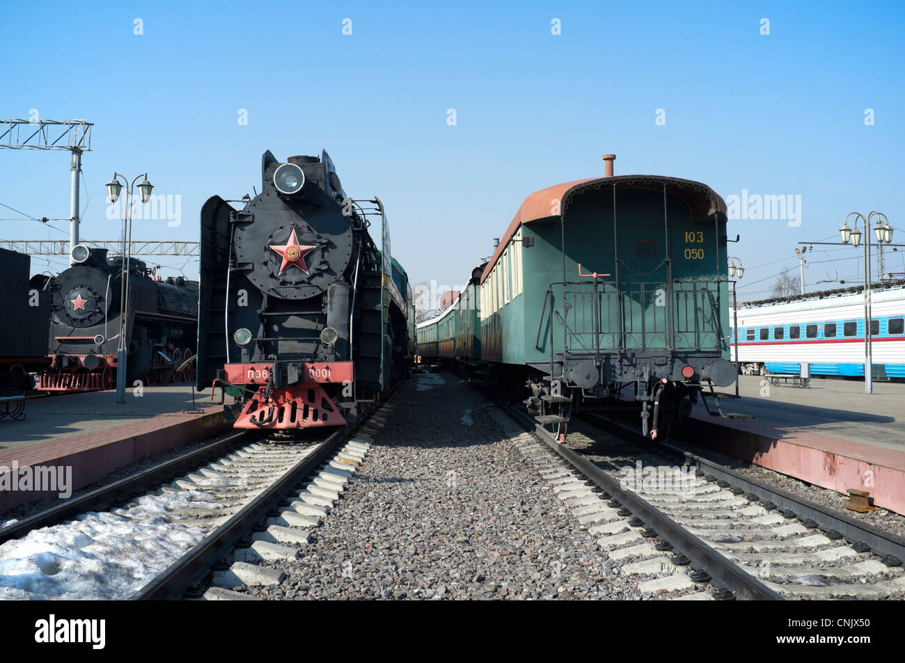 Russian steam locomotive and vintage car Stock Photo - Alamy