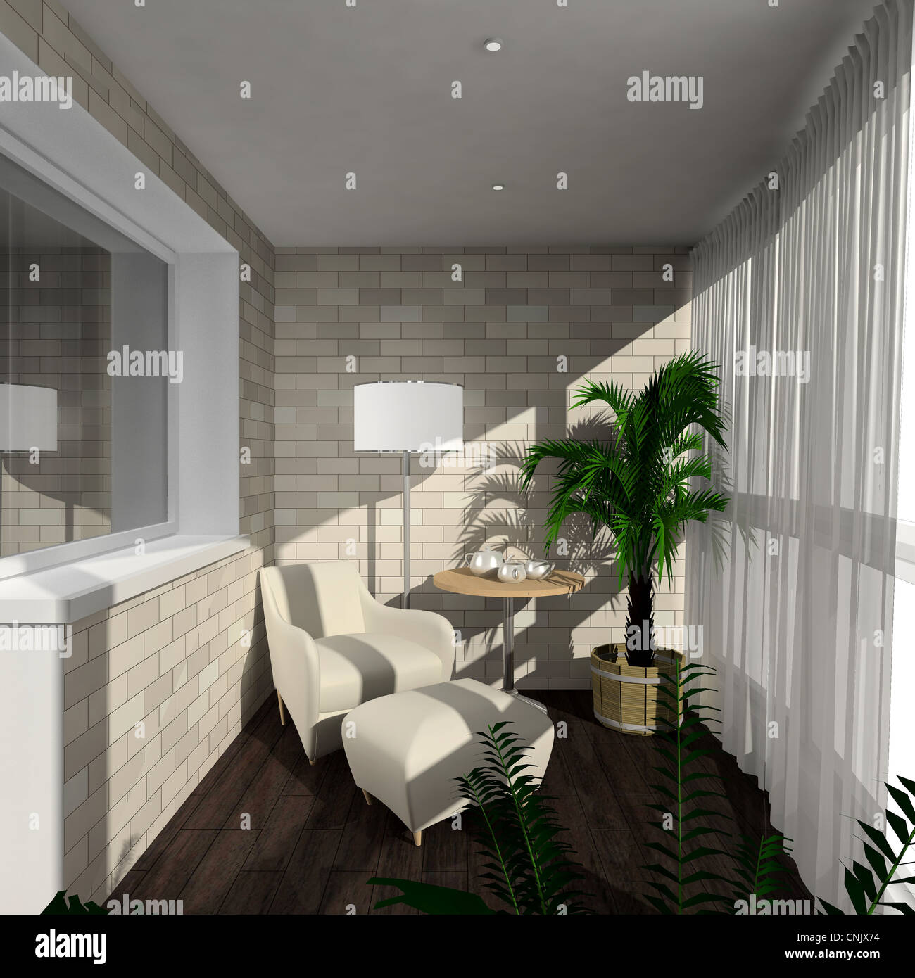 Modern design interior of verandah. 3D render Stock Photo - Alamy