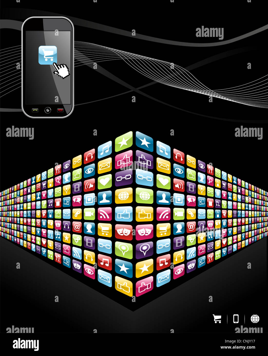 Smartphone application wall icons on black background. Vector file ...