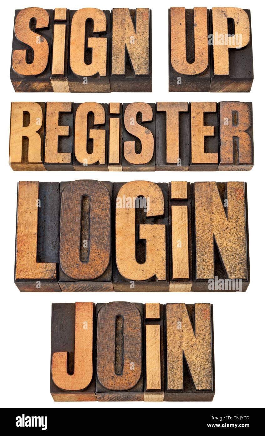 login, register, join, sign up - internet and networoking terms - a ...