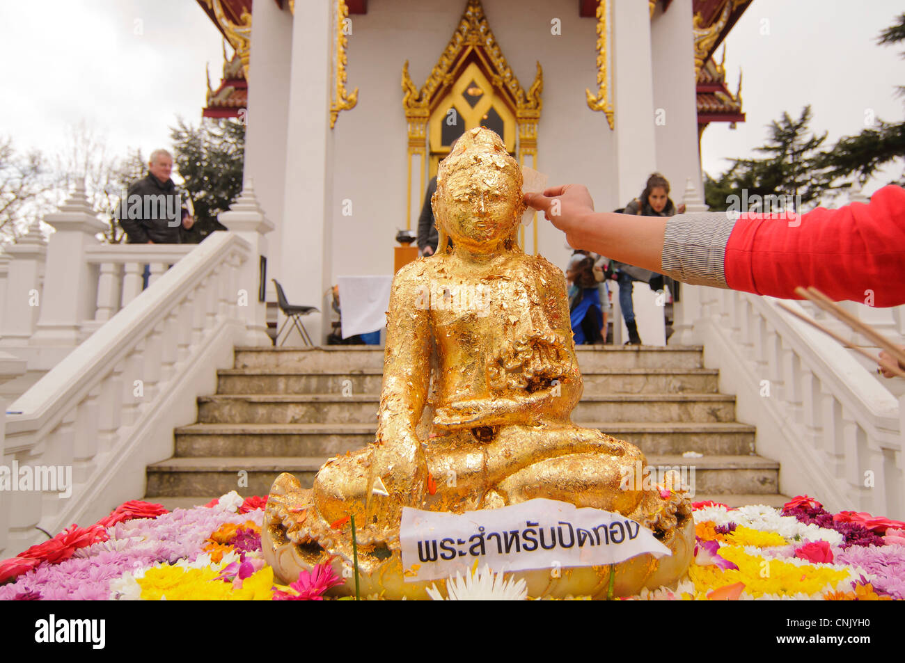 At the Thai temple of Wat Buddhapadipa to celebrate Songkran, Thai New ...