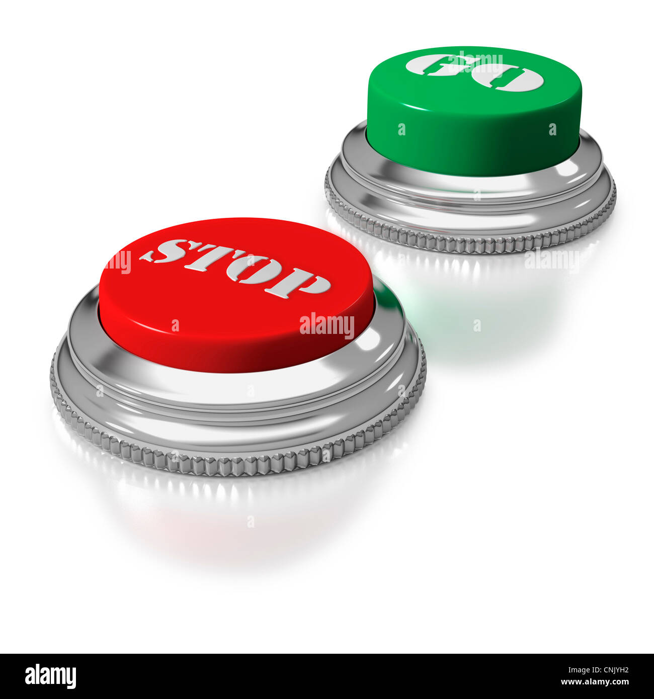 Stop Go red and green buttons on white background with Stop pushed ...