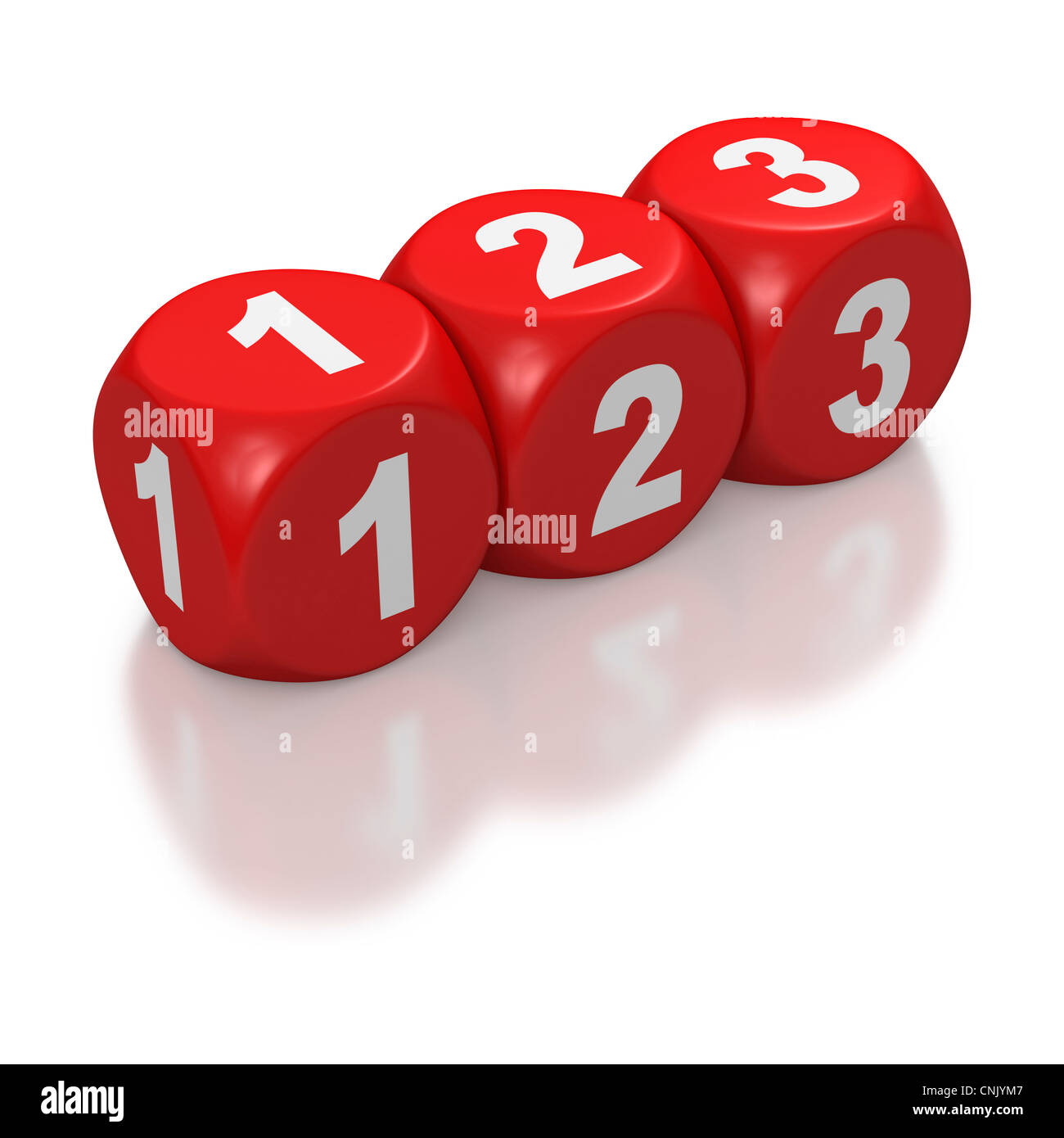 123 as text or concept on red dice or blocks on white background Stock ...