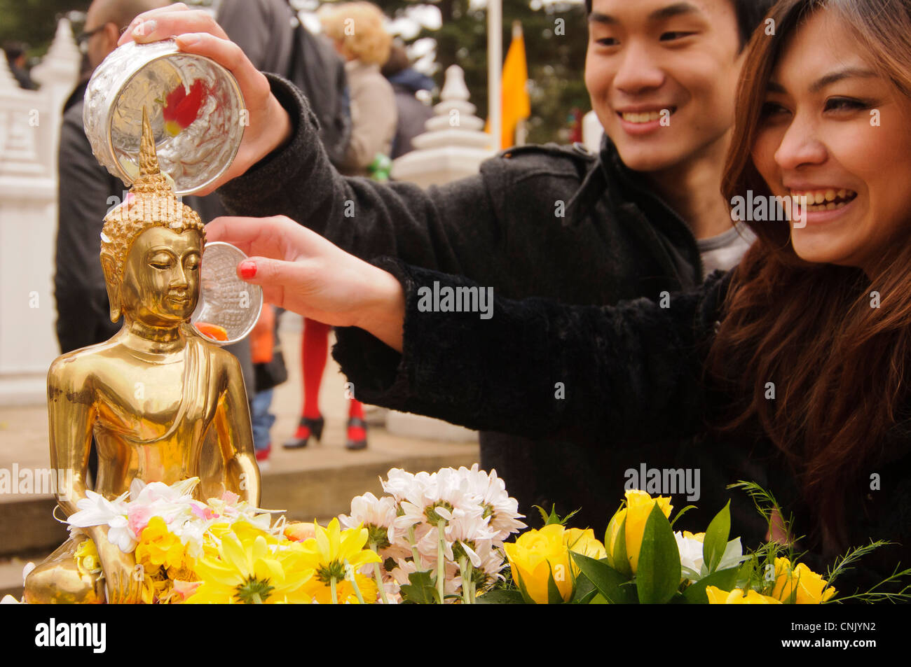 At the Thai temple of Wat Buddhapadipa to celebrate Songkran, Thai New ...