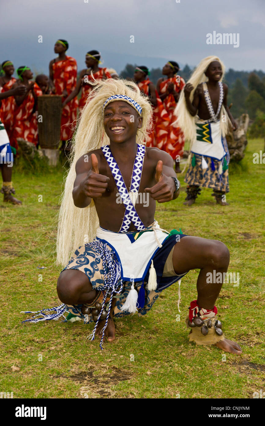 Africa. Rwanda. Young traditional Hutu dancers at the Mountain Gorilla ...