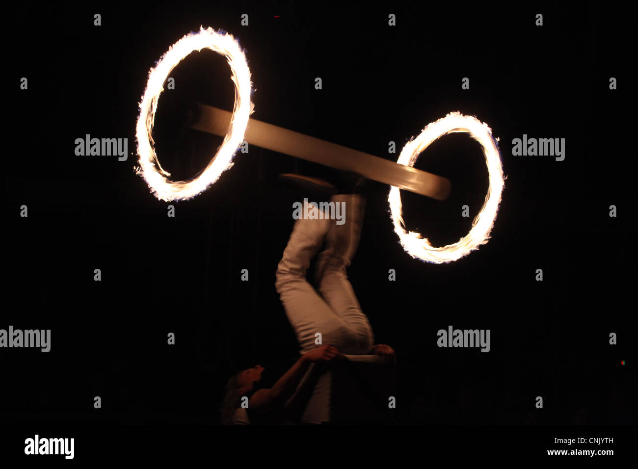 Fire juggler Lidvik Navratil performs in Humberto Circus in Prague ...