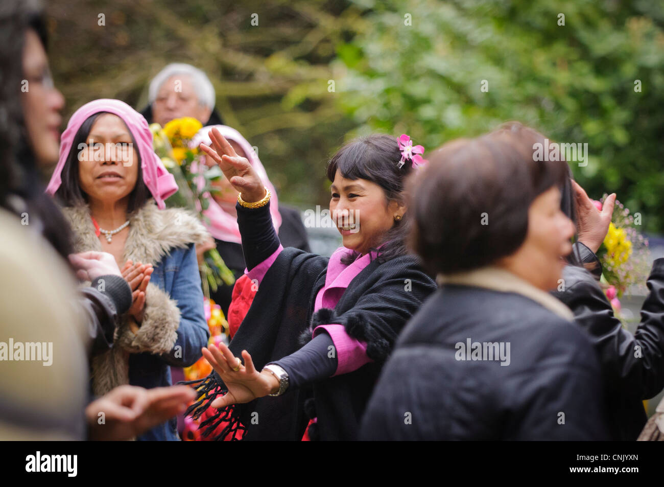 At the Thai temple of Wat Buddhapadipa to celebrate Songkran, Thai New ...