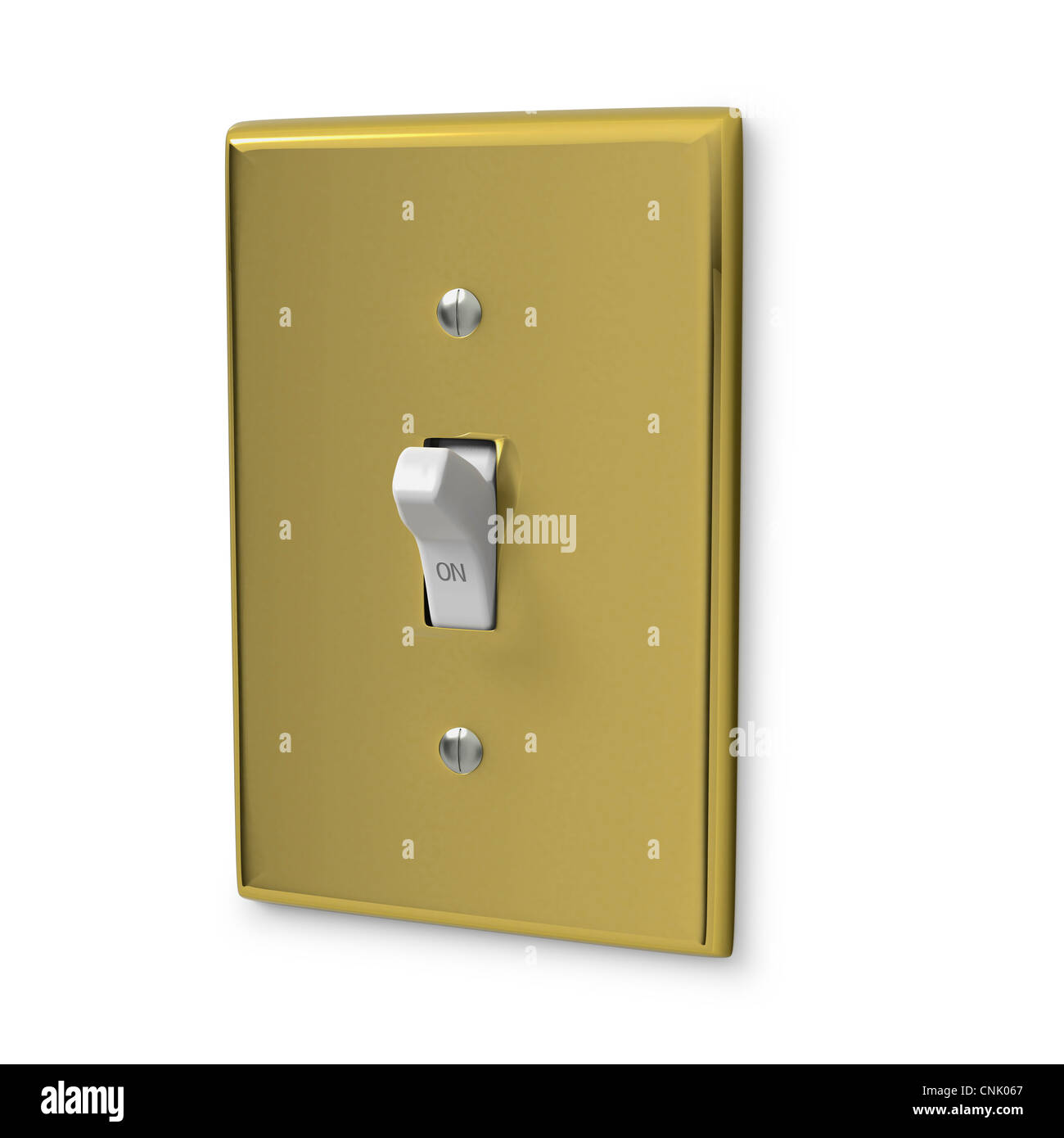 Bronze wall light switch on white background Stock Photo - Alamy