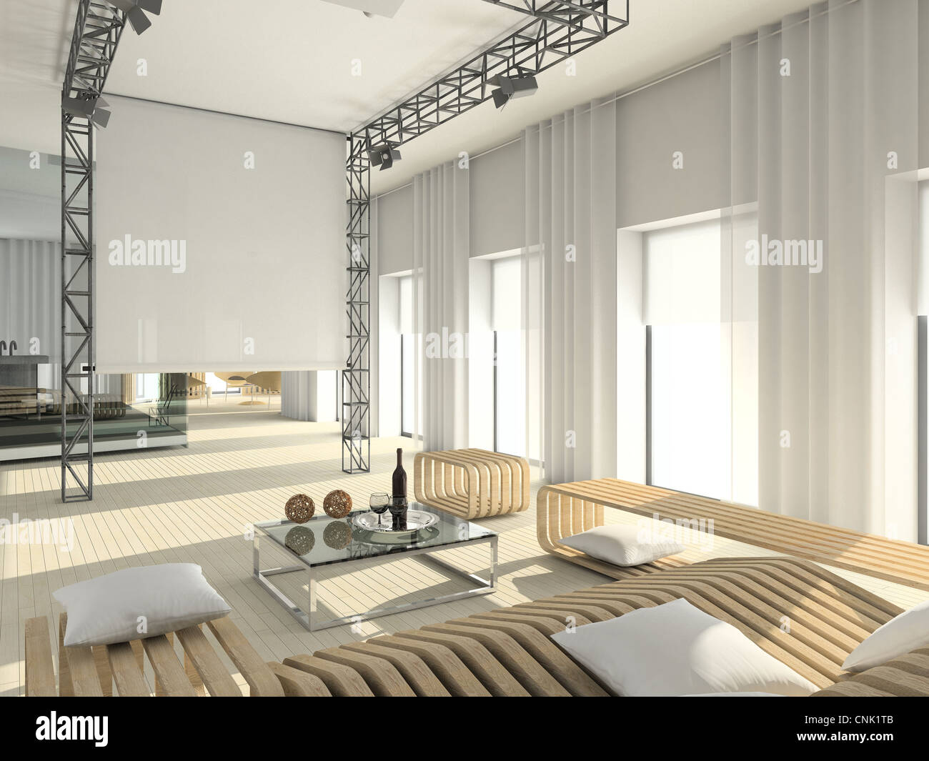 Modern interior. 3D render. Living-room. Exclusive design Stock Photo ...