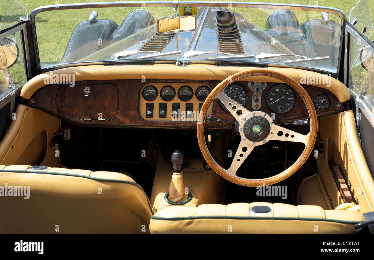 Morgan sports car cockpit with steering wheel and dashboard Stock Photo ...