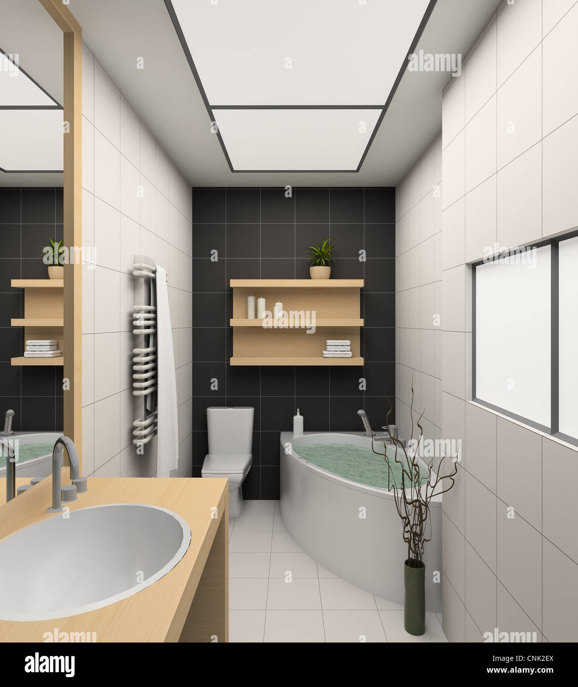 Modern design interior of bathroom. 3D render Stock Photo - Alamy