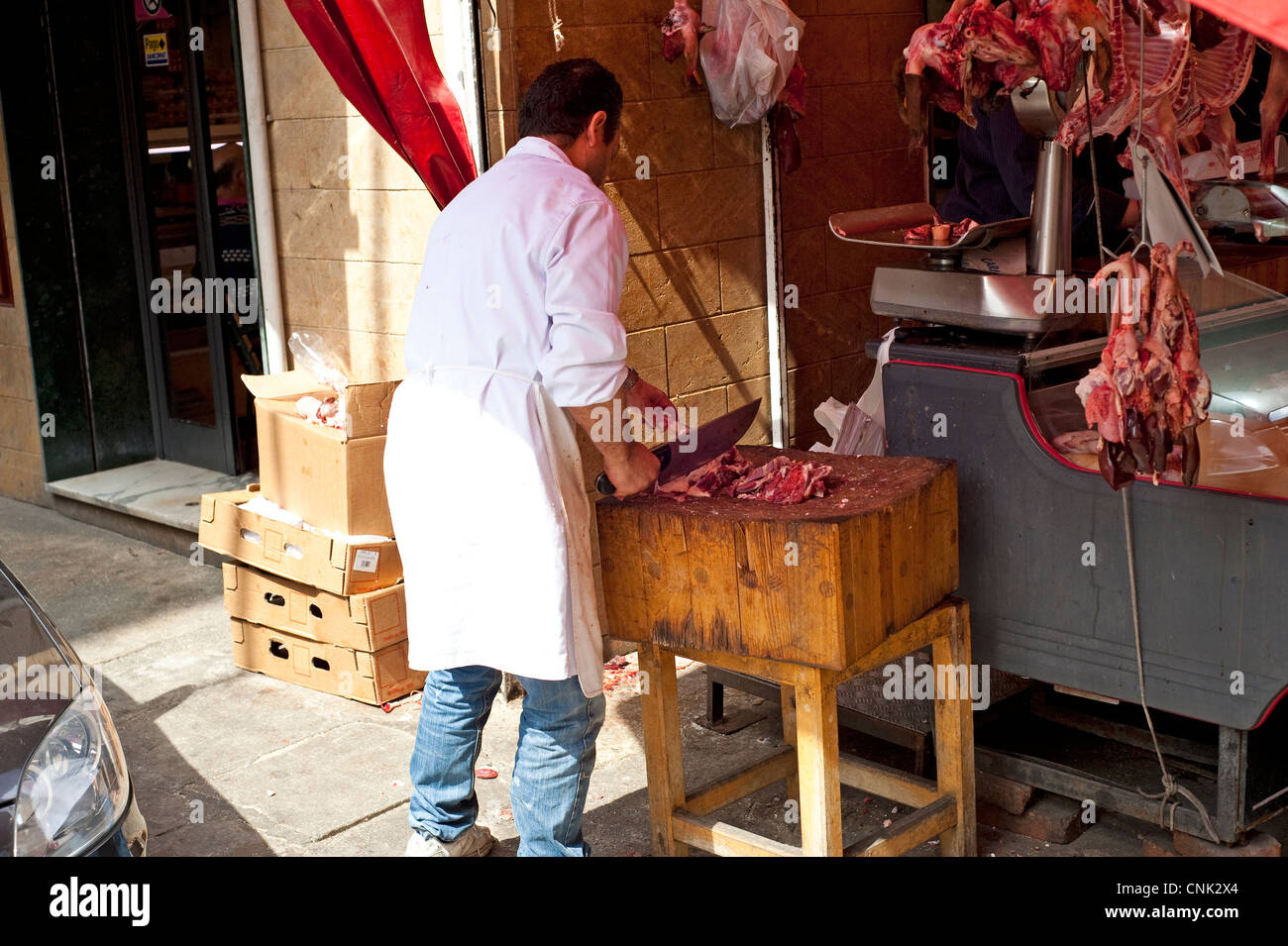 Palermo, Sicily, Italy - Butcher at ballaro market Stock Photo - Alamy