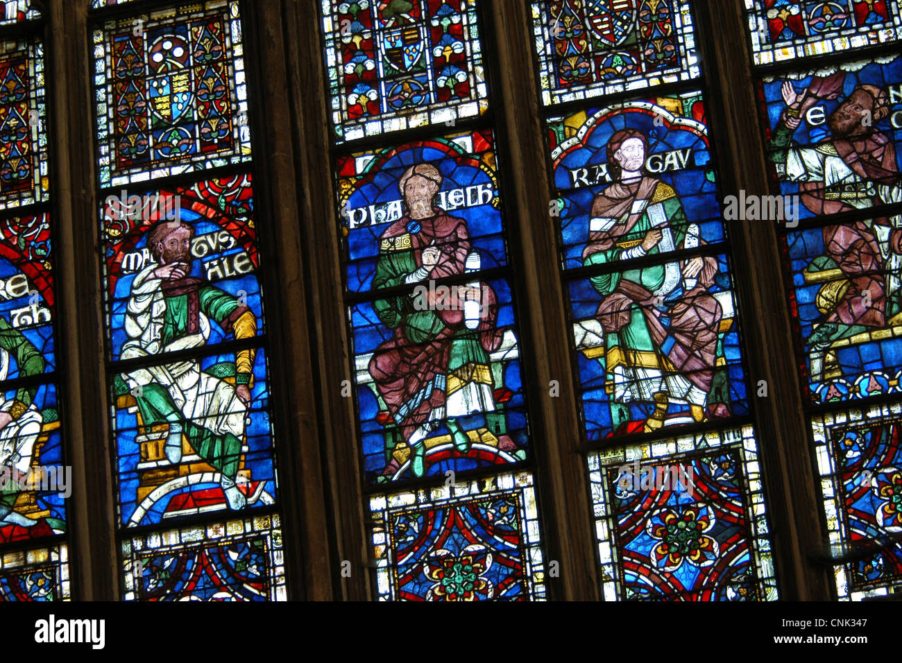 Medieval stained glass window in the Canterbury Cathedral in Kent ...