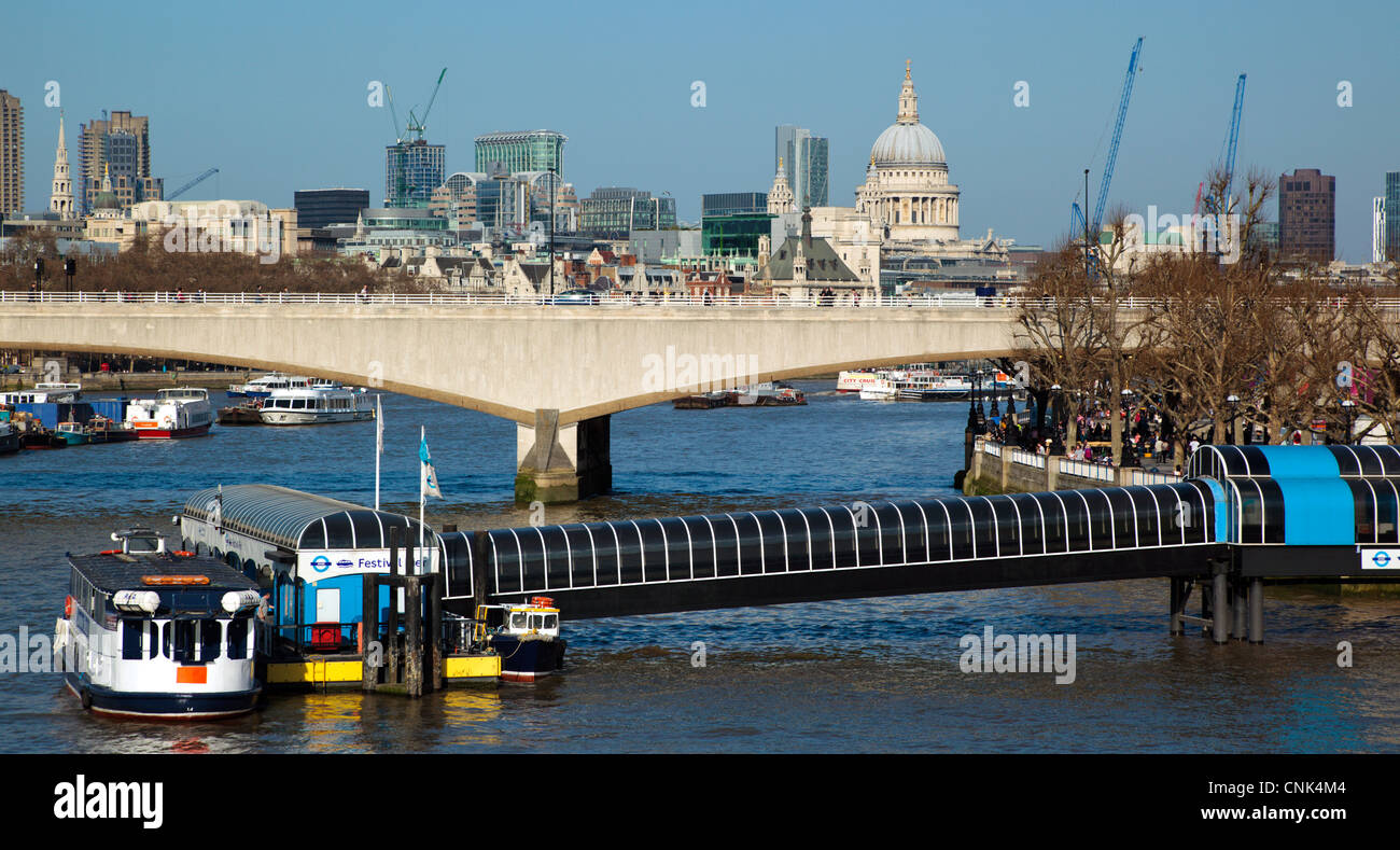 Waterloo Bridge, Festival Pier, St Paul's Cathedral and the City London ...