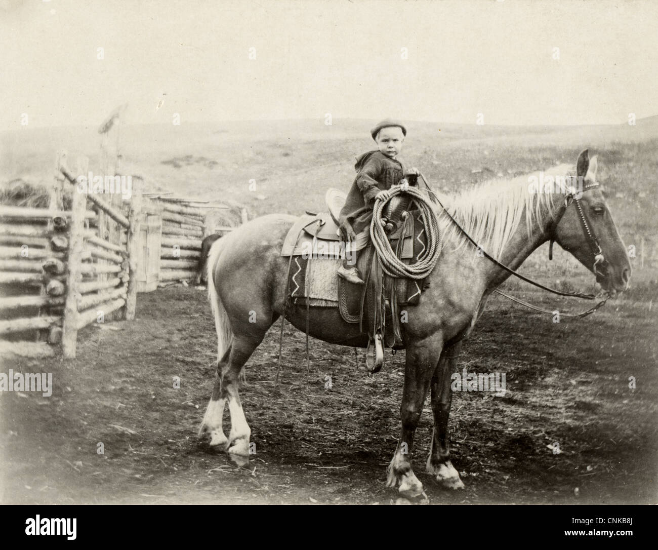 Little Boy Cowboy Riding a Too-Big Horse Stock Photo - Alamy