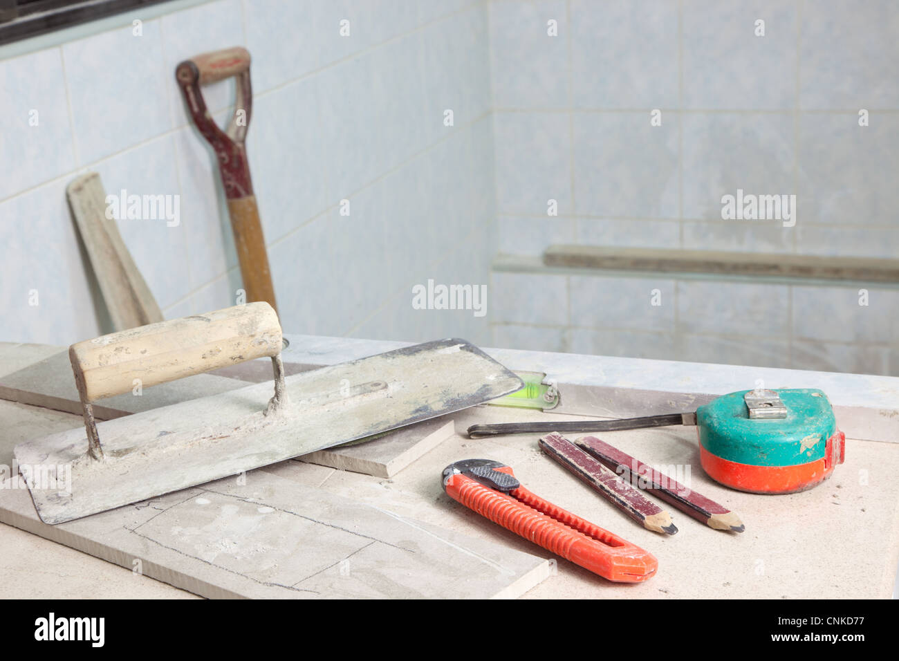 Tools used in a house renovation site Stock Photo - Alamy