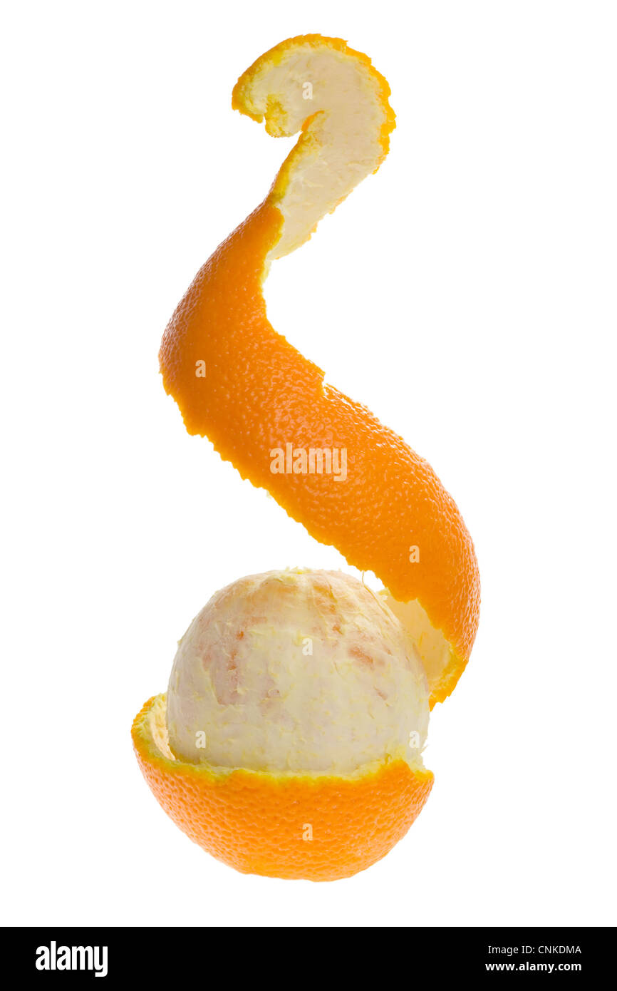 Half peeled orange isolated on white background Stock Photo - Alamy