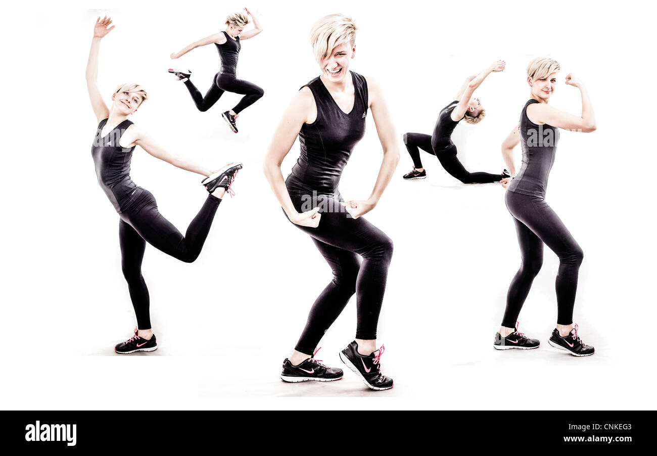 Woman exercising on white background Stock Photo - Alamy