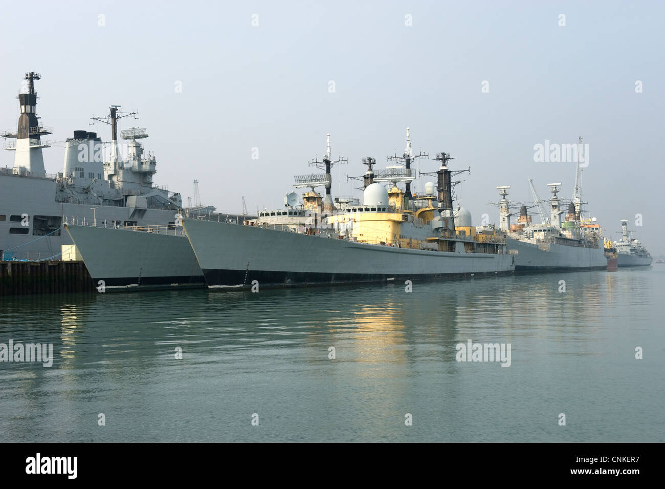 Mothballed Royal Navy frigates in Portsmouth Harbour UK Stock Photo - Alamy