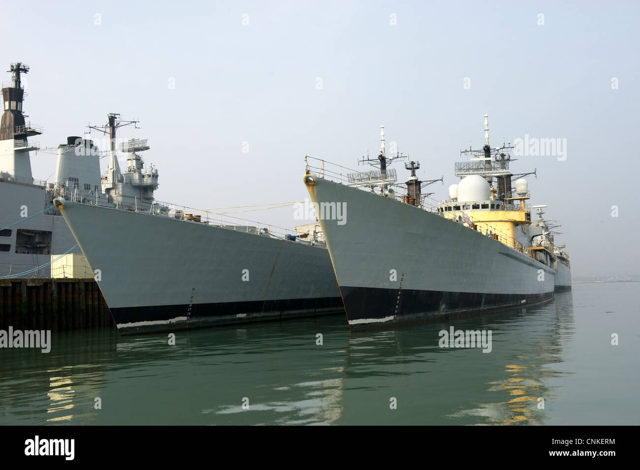 Mothballed Royal Navy frigates in Portsmouth Harbour UK Stock Photo - Alamy