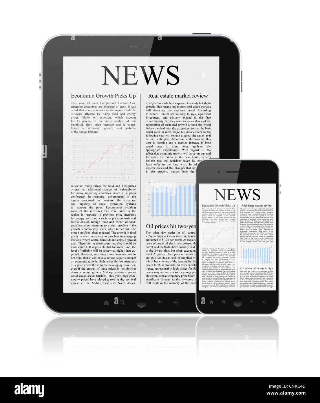 News articles on modern digital tablet and mobile smart phone. Isolated ...