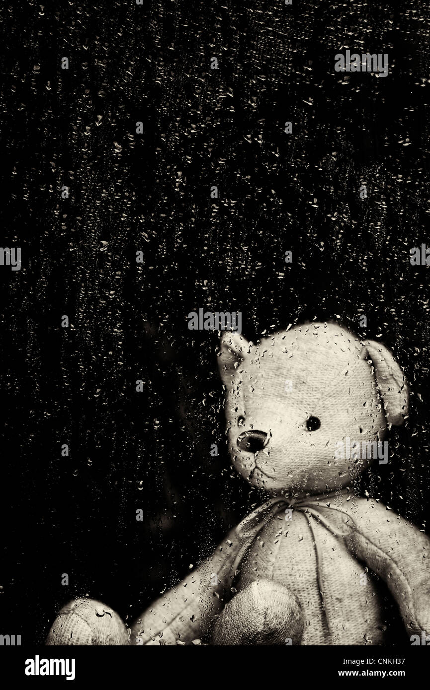 Lonely Teddy Bear In Rain