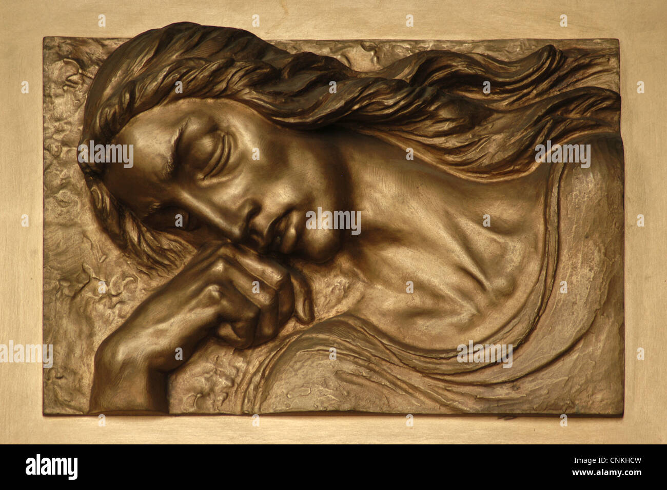Sorrowful woman. Relief by Czech sculptor Jaroslav Horejc in the ...