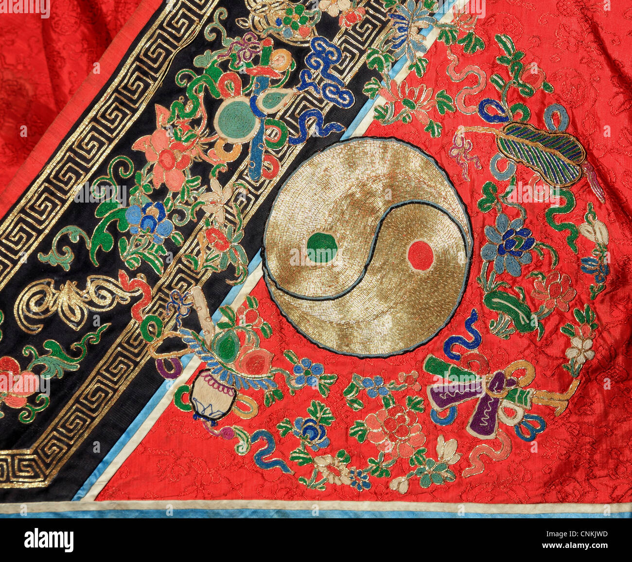 3719. Chinese Silk and Gold thread embroidery from 19th century Stock ...