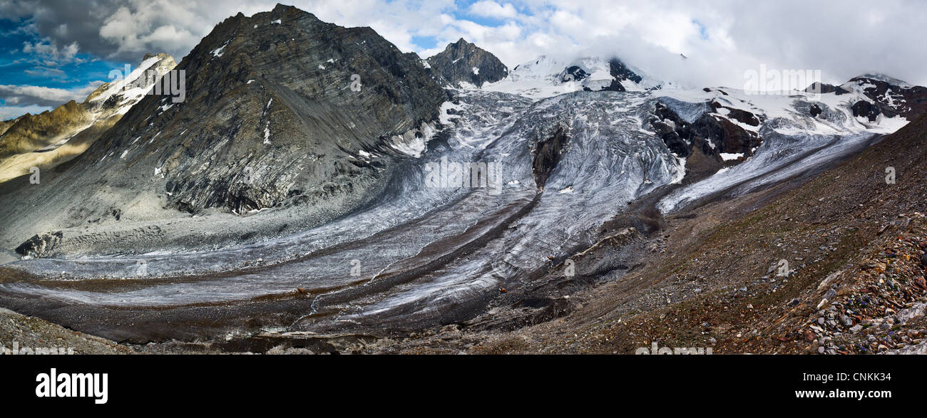 A big glacier with big crevasses hidden between peaks of Indian ...