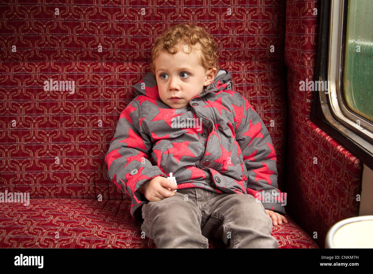 Boy on a steam train, Watercress line Alresford, Hampshire, England ...