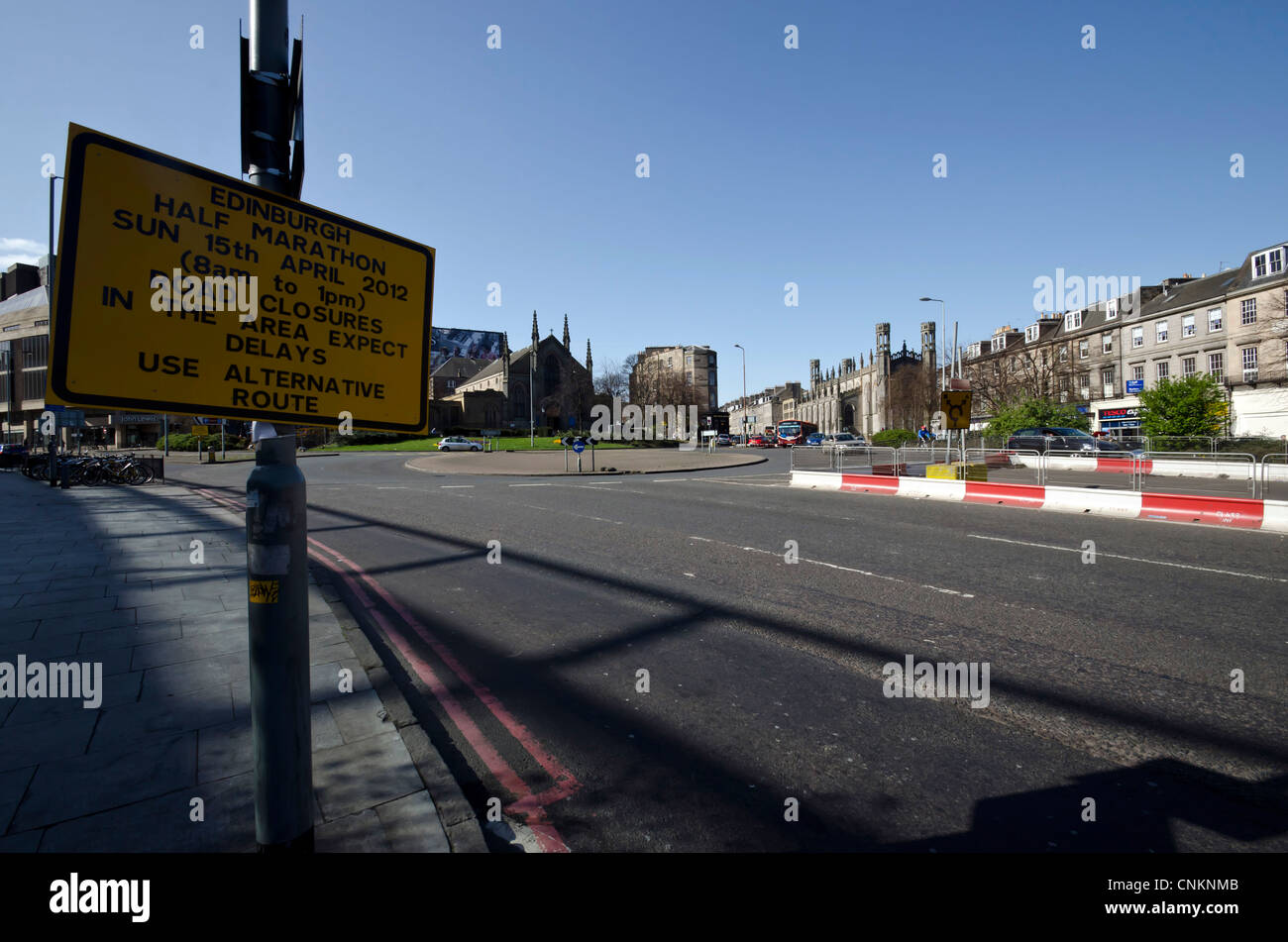 Edinburgh Half Marathon road sign in Central Edinburgh, Scotland Stock ...