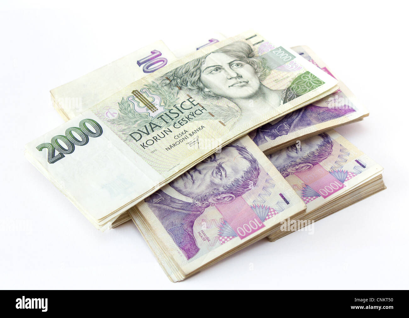 Czech banknotes nominal value one and two thousand crowns hi-res stock ...