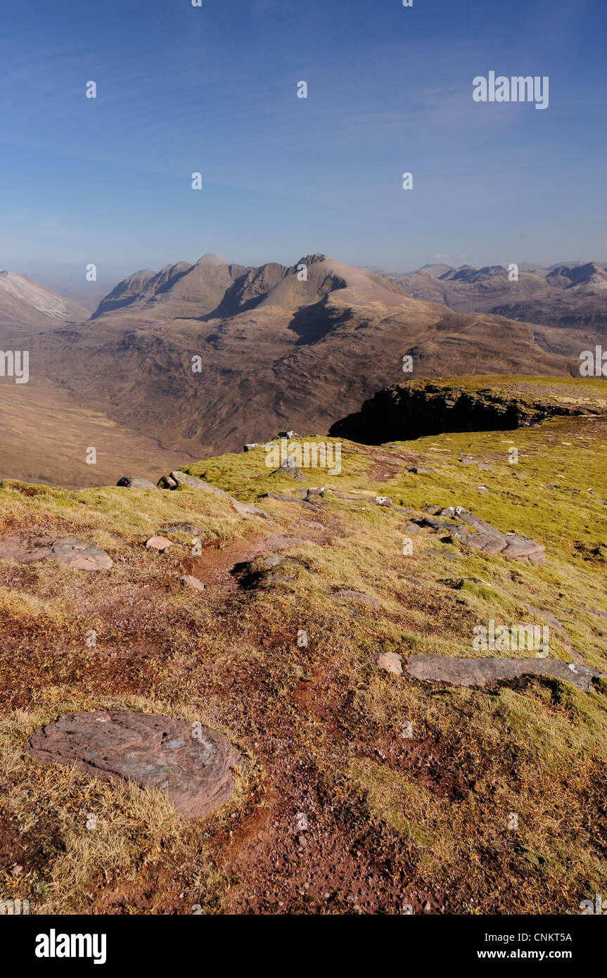 Summit footpath on Tom na Gruagaich, Beinn Alligin, Torridon, with ...