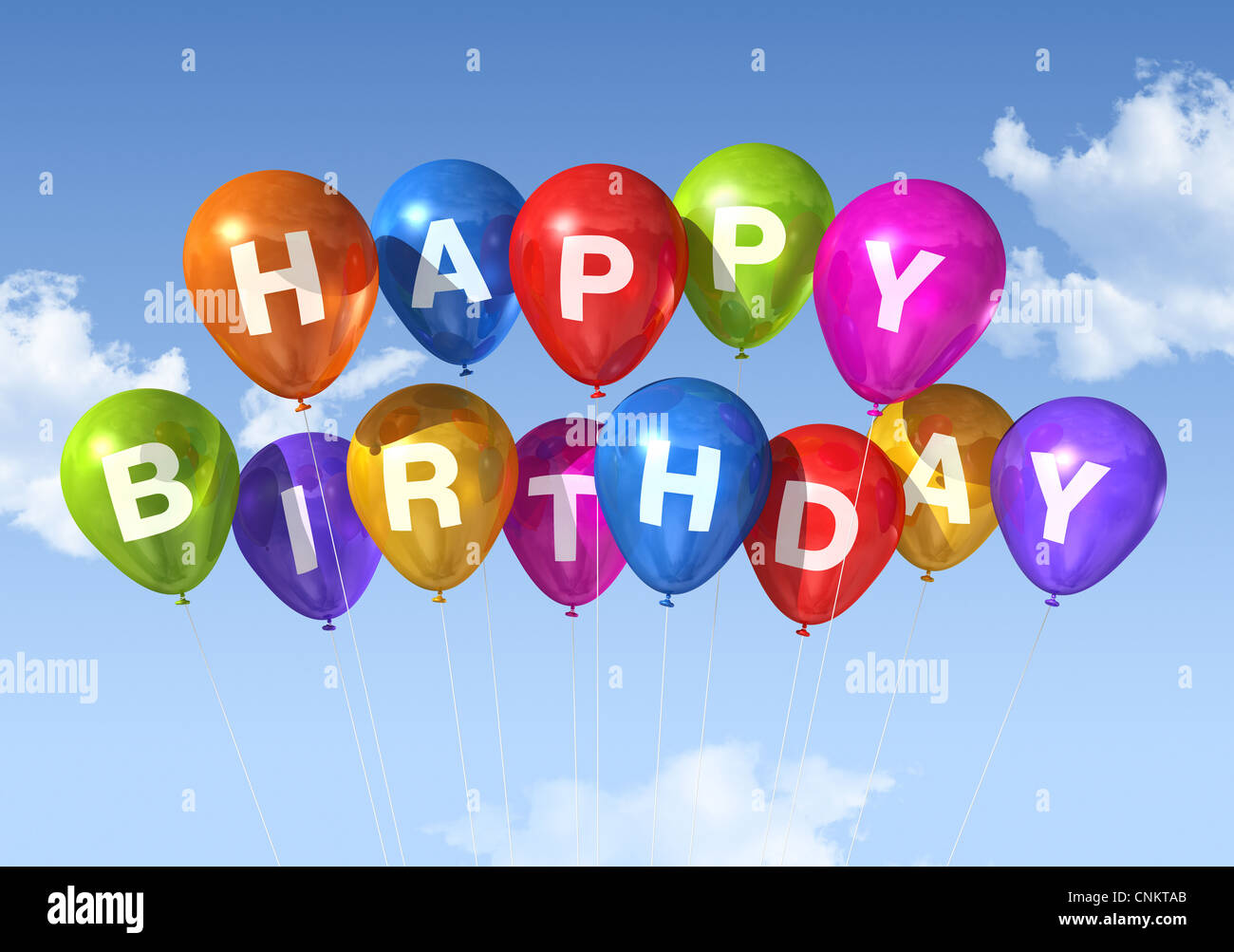 colored Happy Birthday balloons in the sky Stock Photo: 47764707 - Alamy