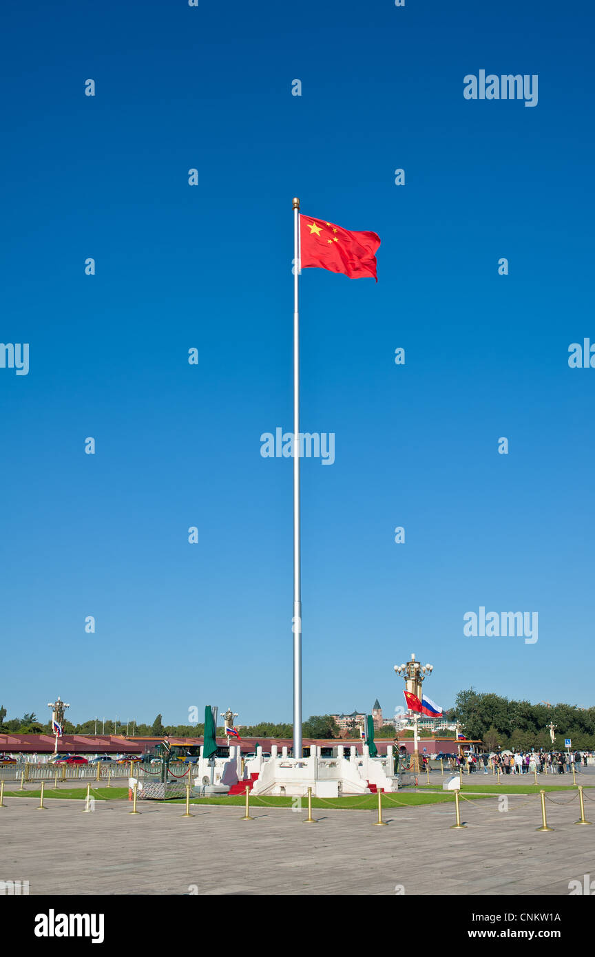 Moving Chinese national flag in Tiananmen square, Beijing Stock Photo ...