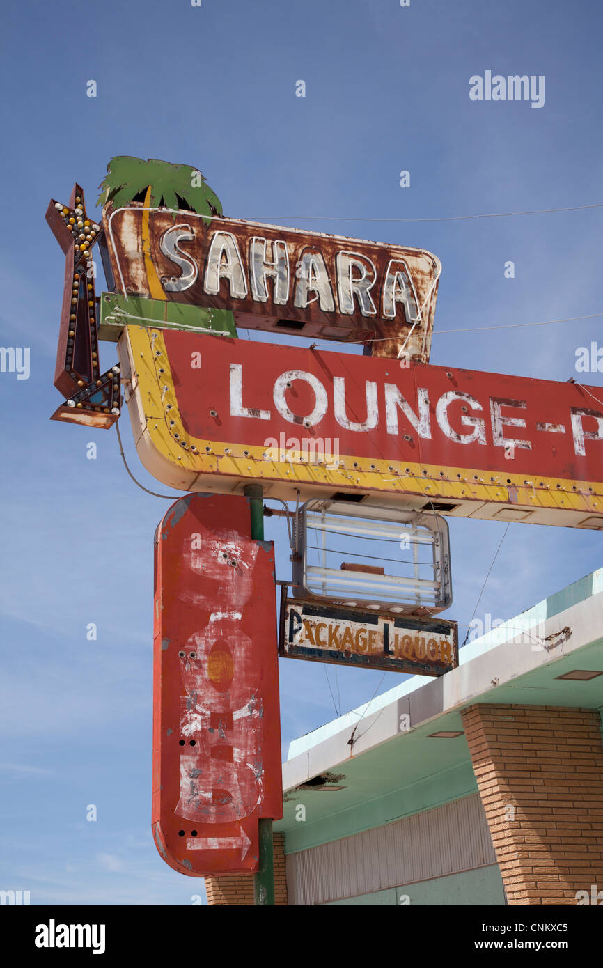 Sign for the old Sahara Lounge on Route 66, Santa Rosa, New Mexico ...