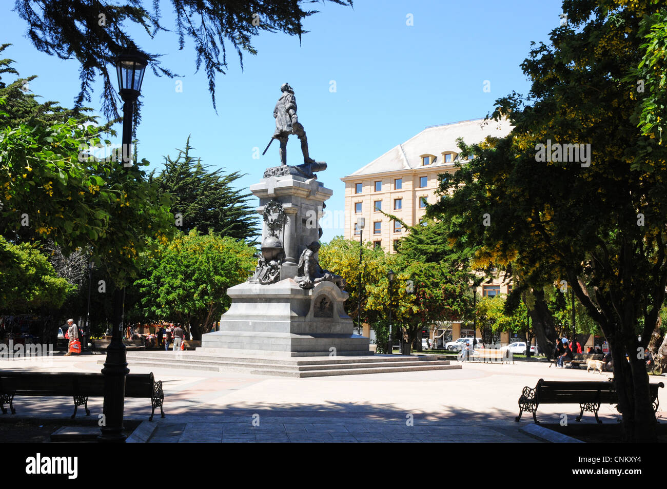 Statue of Magellan, Plaza Munoz Gamero, Punta Arenas, Chile Stock Photo ...