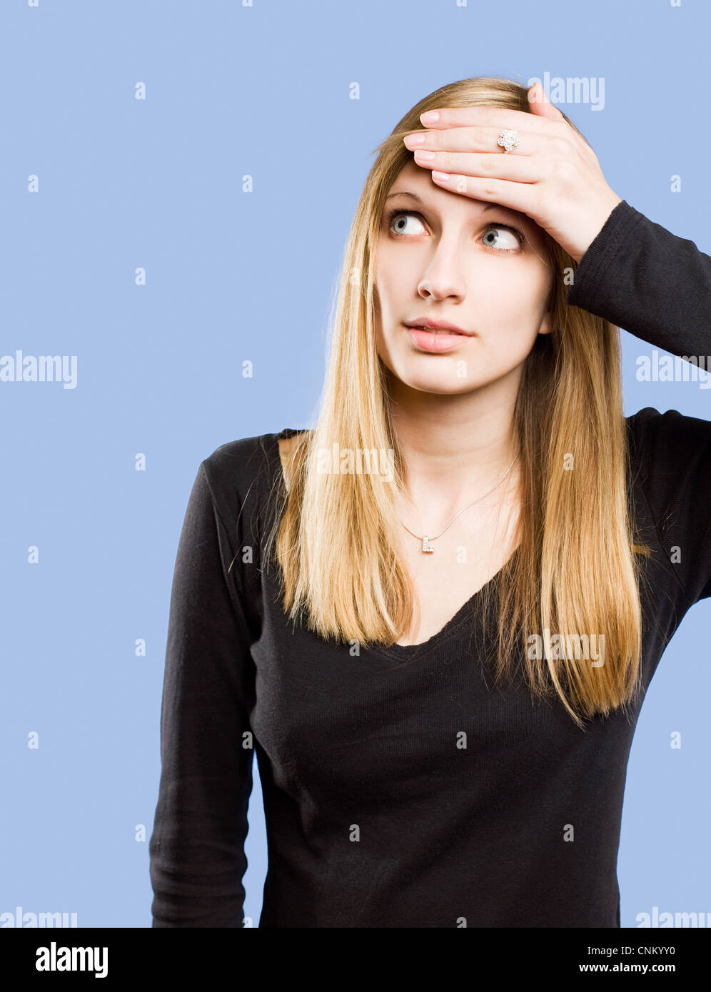 Shocking news, portrait of a beautiful young woman with extreme ...