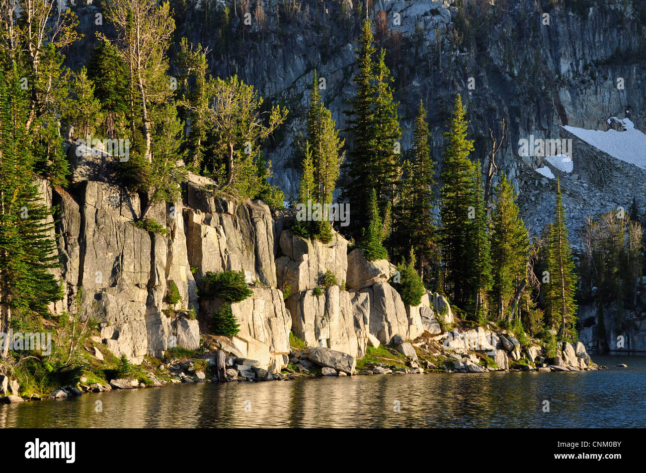 Granite cliffs at sunset, Mirror Lake, Wallowa Mountains, Oregon Stock ...