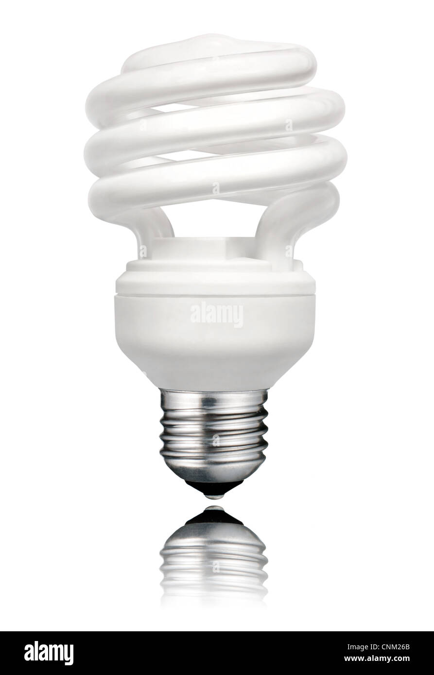 Saver Lightbulb with Screw Bottom and Reflection Isolated on White ...