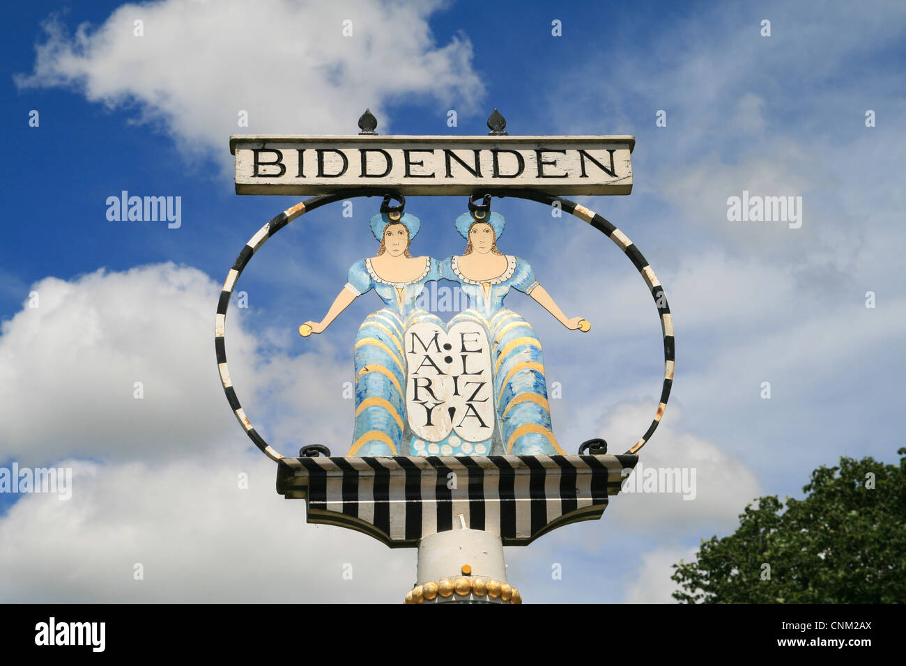 Maids of Biddenden village sign detail Biddenden Kent England UK Stock ...