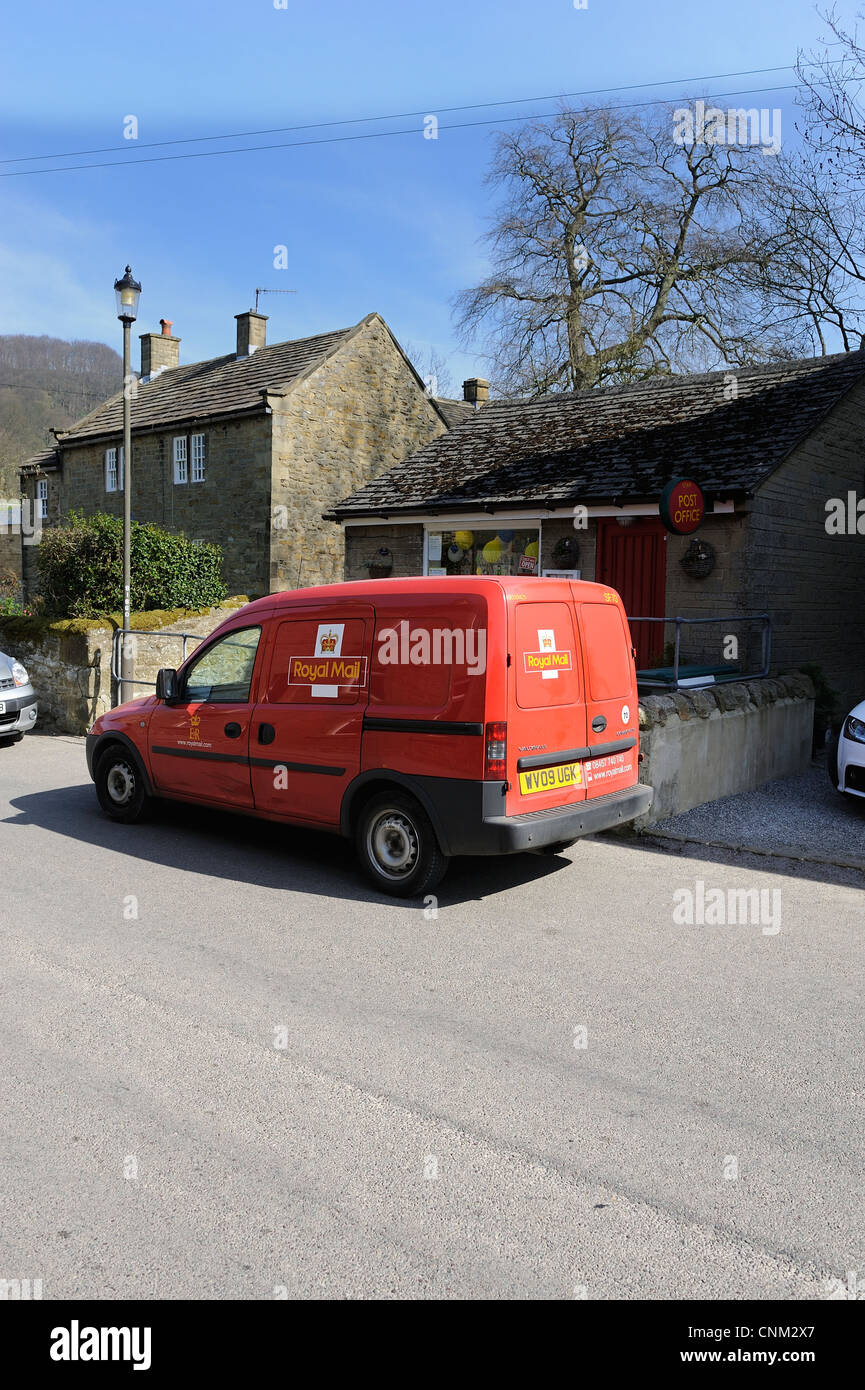 eyam post office and red post office van outside derbyshire england uk ...