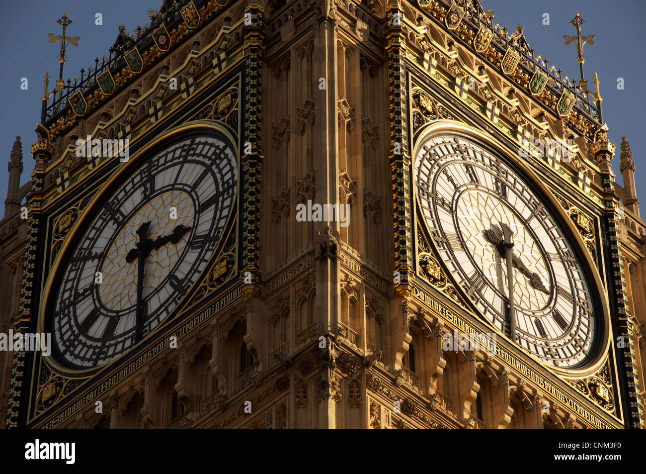 Two dials of the great clock, on the bell tower of Westminster Palace ...