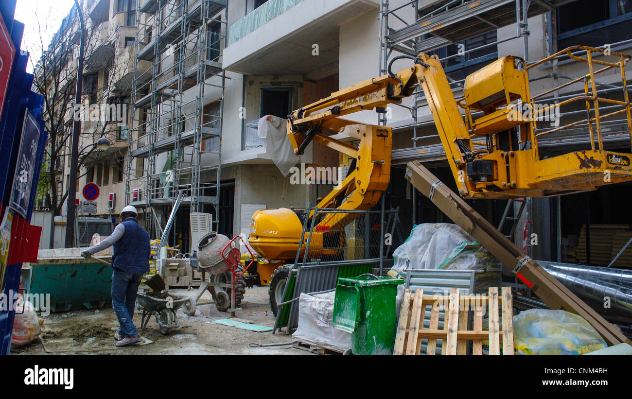 Paris, France, Apartment Building Construction Site, Worker with ...
